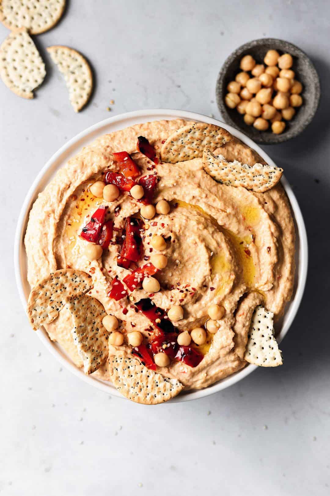 Spicy Roasted Red Pepper Hummus - Cupful of Kale