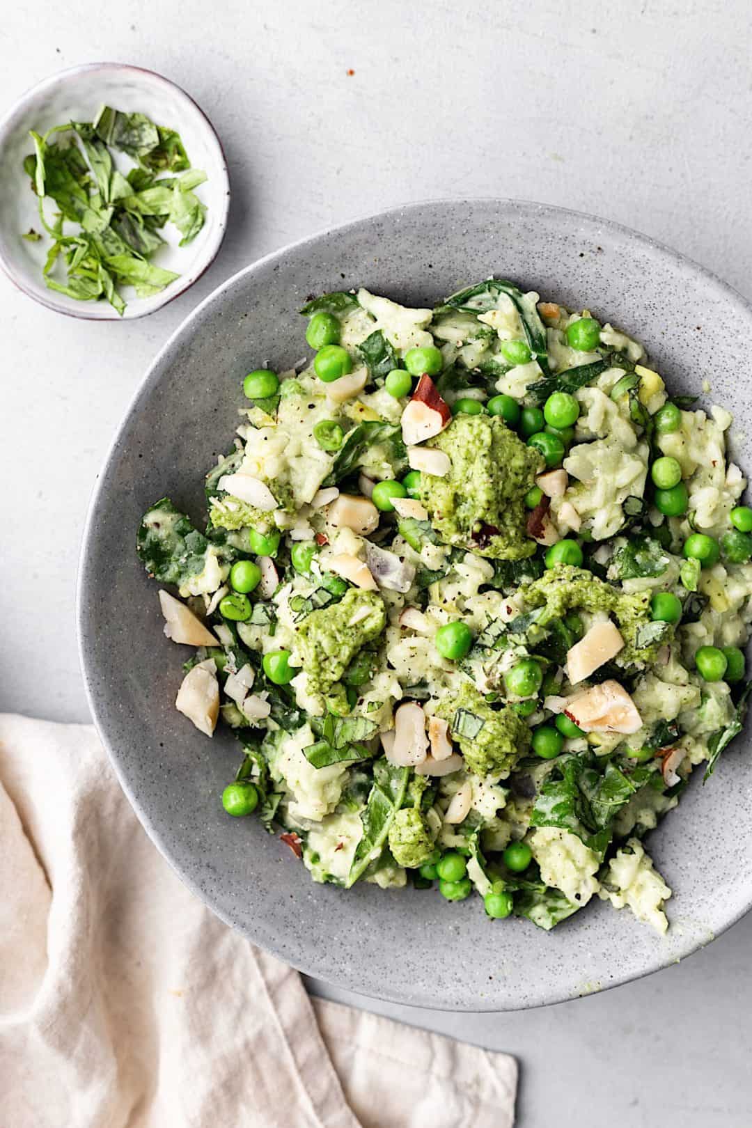 Spring Greens, Leek, Pea and Pesto Risotto - Cupful of Kale