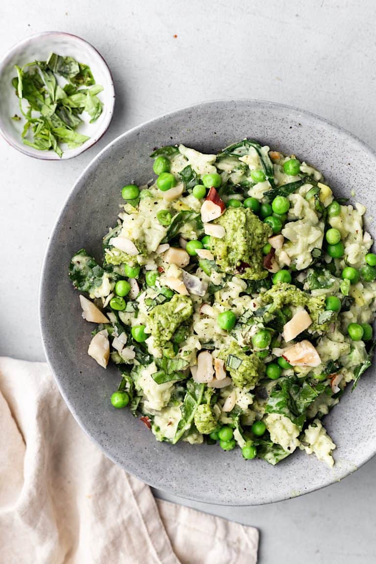 Spring Greens, Leek, Pea and Pesto Risotto - Cupful of Kale