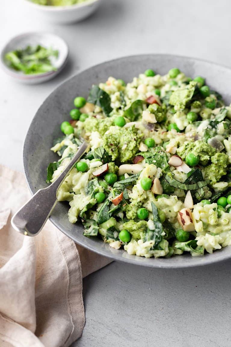 Spring Greens, Leek, Pea and Pesto Risotto - Cupful of Kale