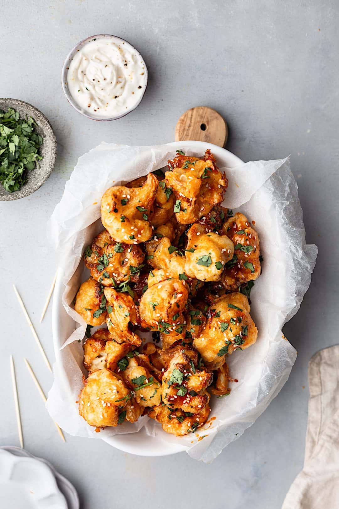 Maple Sriracha Cauliflower Wings with Garlic Lime Ranch - Cupful of Kale