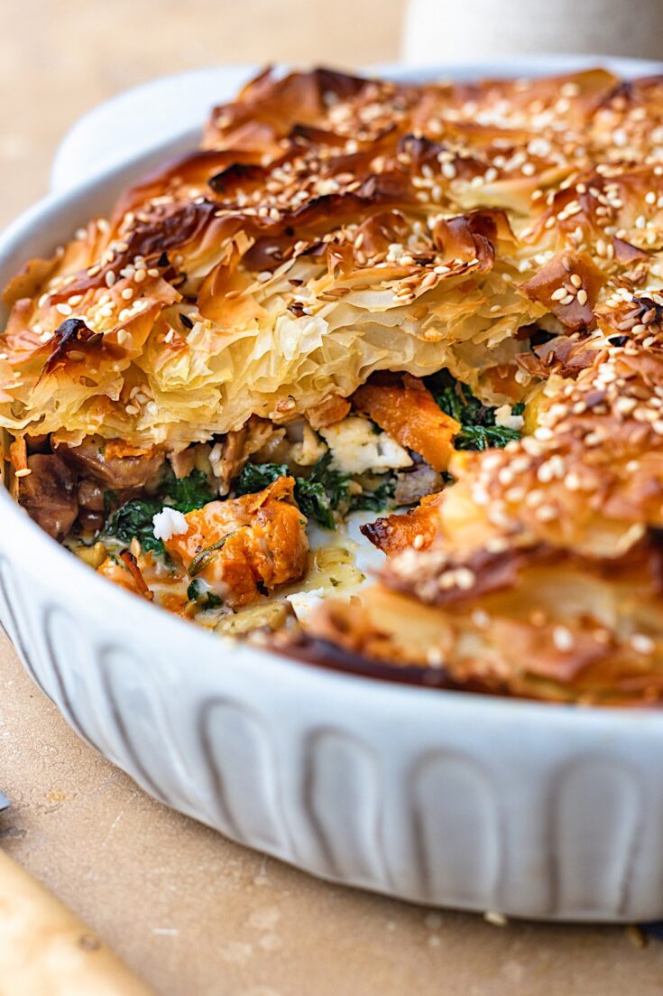 Vegan Butternut Squash, Chestnut, Spinach and Feta Filo Pie - Cupful of ...